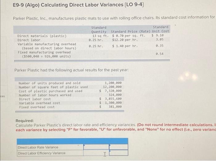 Solved E9-9 (Algo) Calculating Direct Labor Variances (LO | Chegg.com