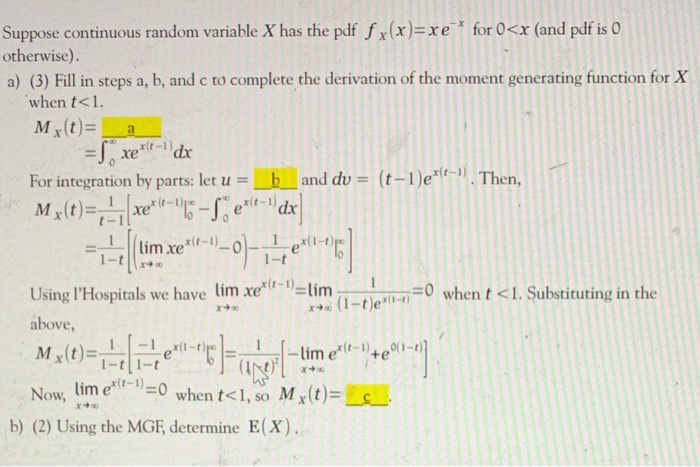Solved a xeli-i) Suppose continuous random variable X has | Chegg.com