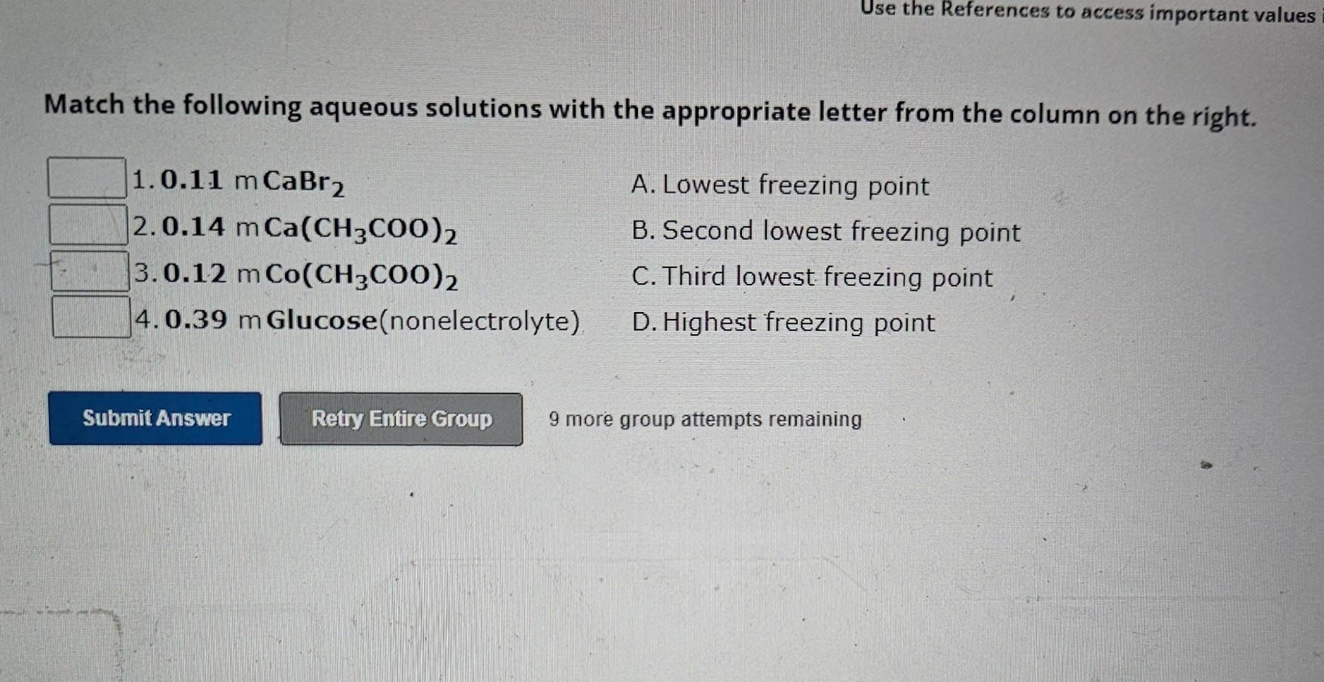 Solved Match the following aqueous solutions with the | Chegg.com