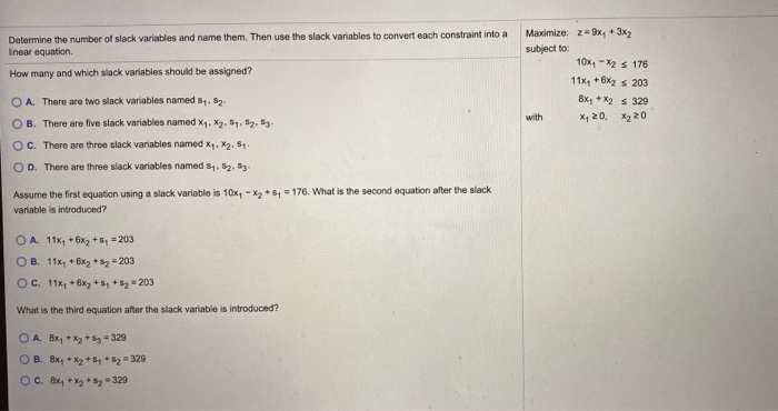 Solved Determine the number of slack variables and name | Chegg.com