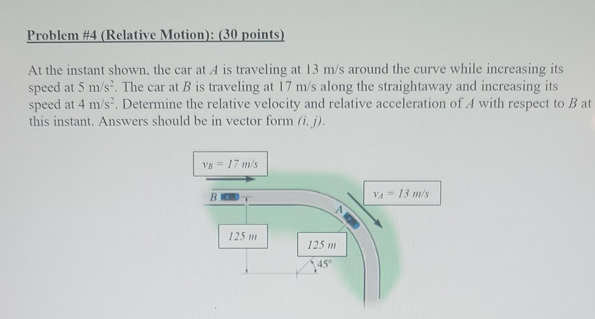 Solved At the instant shown, the car at A is traveling at 13 | Chegg.com