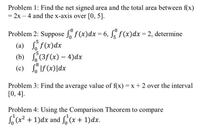 Solved Problem 1: Find the net signed area and the total | Chegg.com