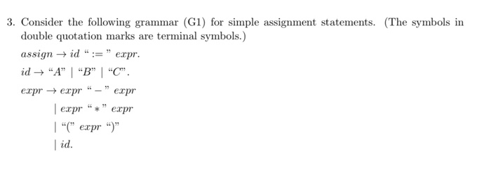 Solved 3. Consider the following grammar (G1) for simple | Chegg.com
