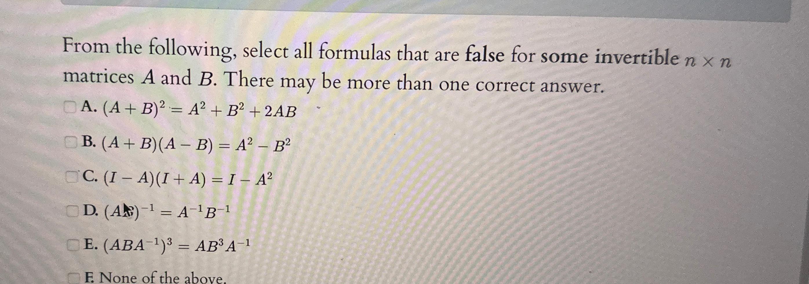 Solved From the following, select all formulas that are | Chegg.com