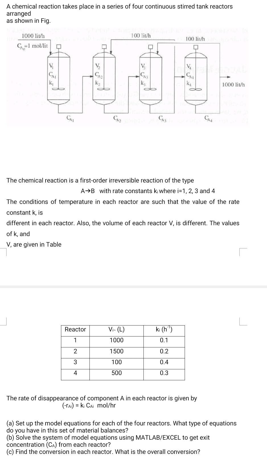 Solved A chemical reaction takes place in a series of four | Chegg.com