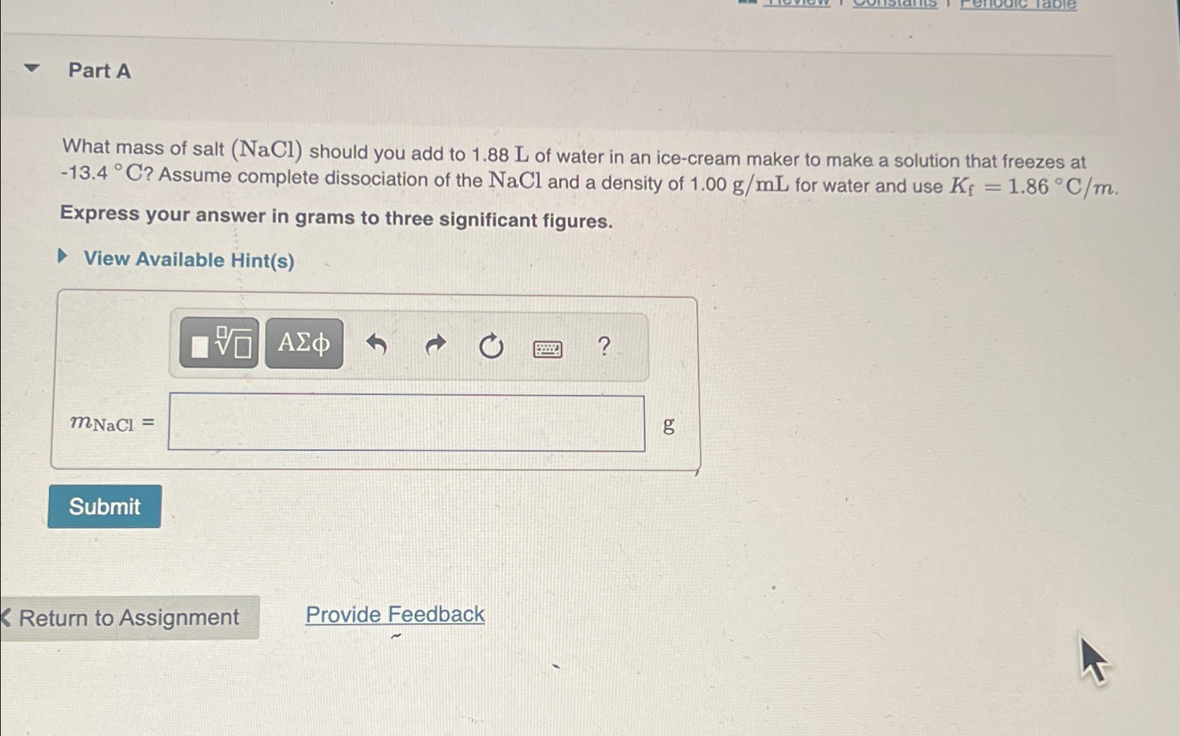 Solved Part AWhat mass of salt (NaCl) ﻿should you add to | Chegg.com