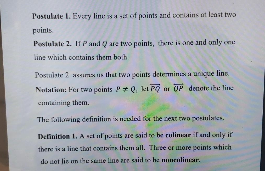 Solved Postulate 1. Every line is a set of points and | Chegg.com