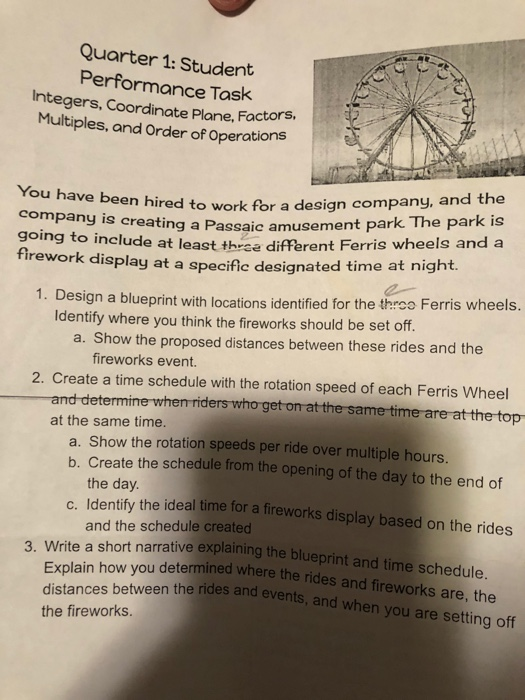Quarter 1: Student Performance Task Integers, | Chegg.com