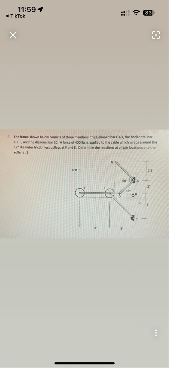 Solved 11:59 4TikTok83〔¡〕3. ﻿The frame shown below consists | Chegg.com