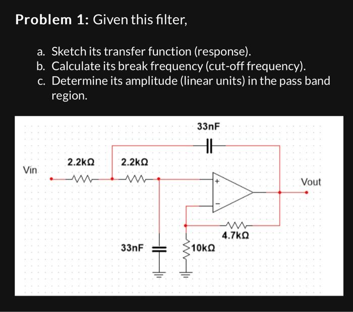 Solved Problem 1: Given this filter, a. Sketch its transfer | Chegg.com