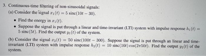 Solved 3. Continuous-time filtering of non-sinusoidal | Chegg.com