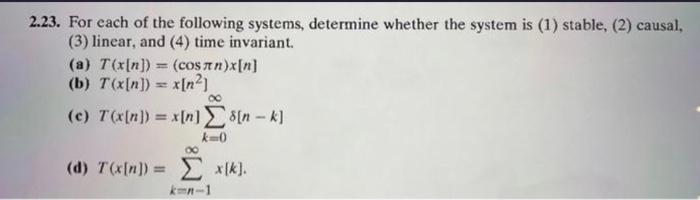 Solved 2.23. For each of the following systems, determine | Chegg.com