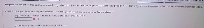 Solved Suppose An Object Is Dropped From A Height H0 ﻿above