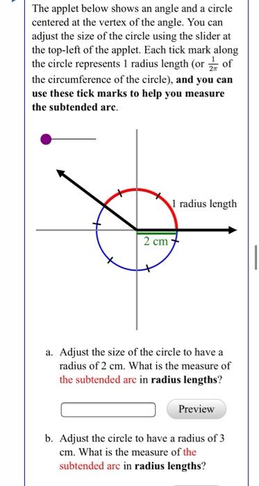 Solved The applet below shows an angle and a circle centered | Chegg.com