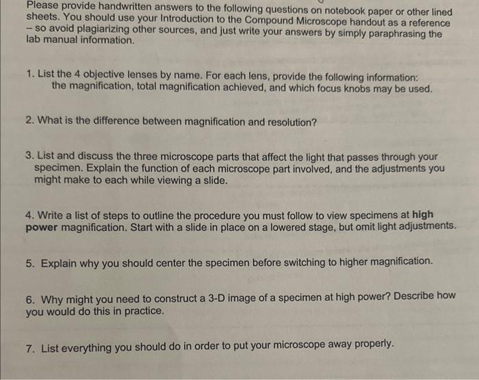 Solved Please provide handwritten answers to the following | Chegg.com