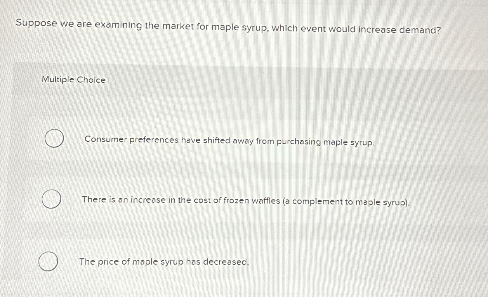 Solved Suppose we are examining the market for maple syrup, | Chegg.com