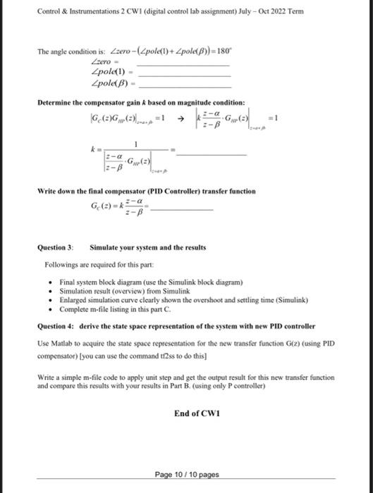 Solved Control \& Instrumentations 2 CWI (digital control | Chegg.com