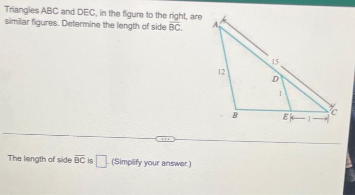 Solved Triangles ABC and DEC, in the figure to the right, | Chegg.com