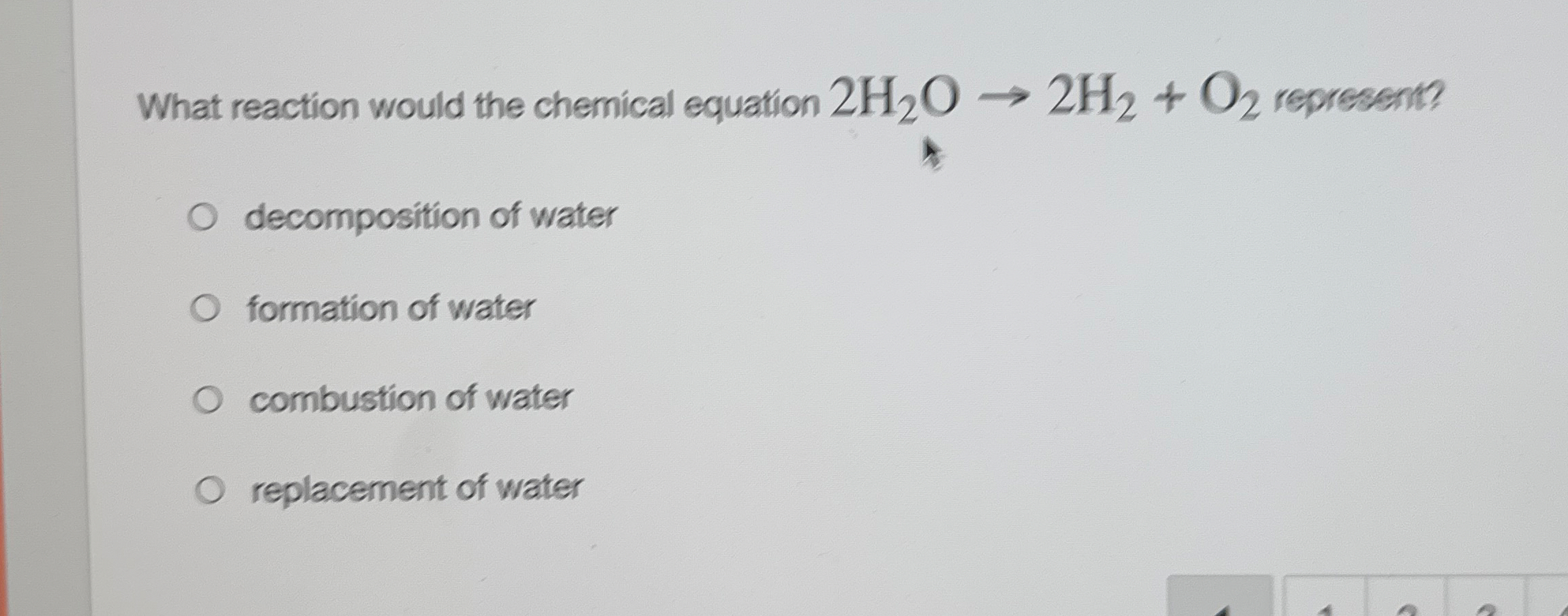 Solved What reaction would the chemical equation 2H2O→2H2+O2 | Chegg.com
