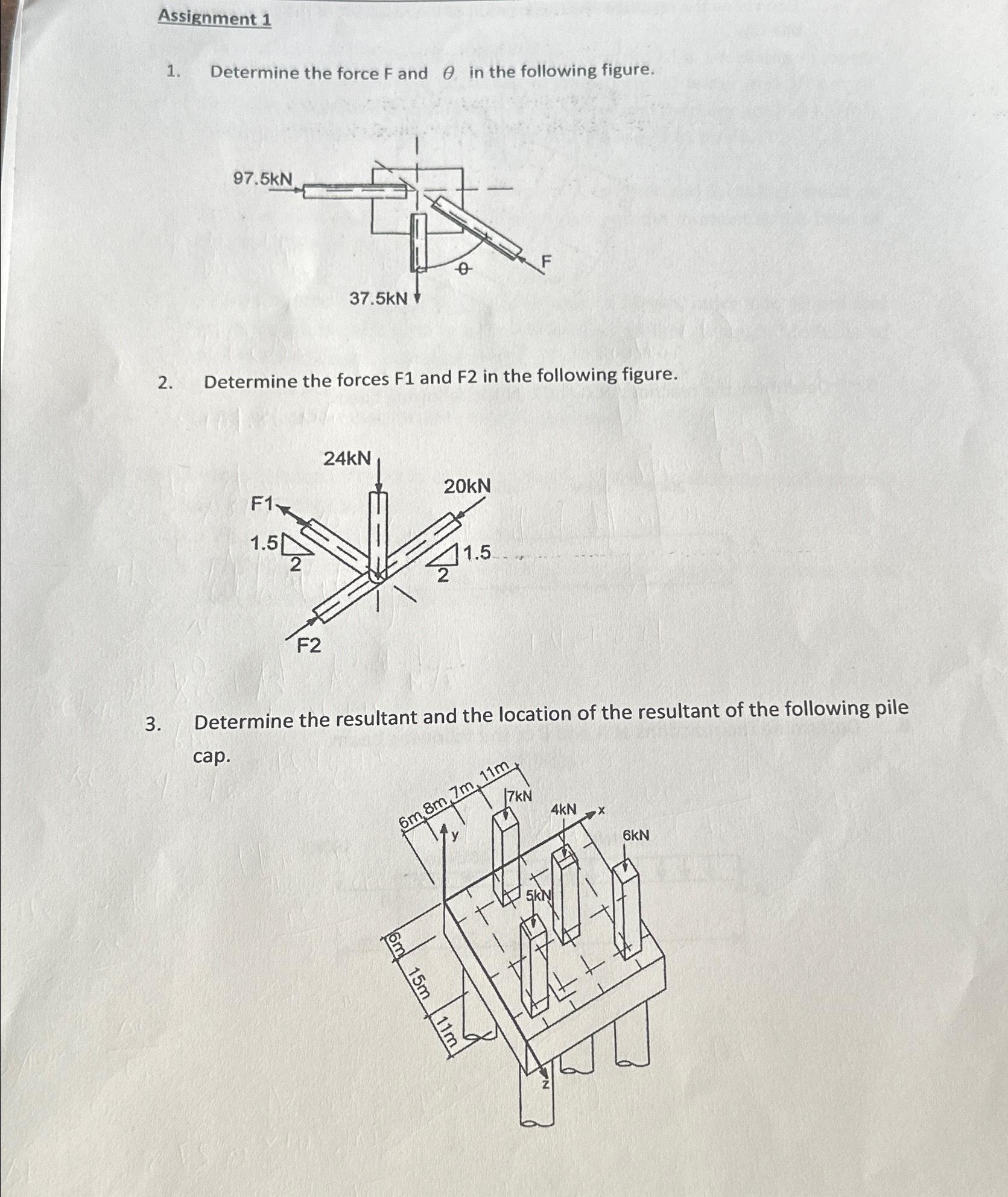 Solved Assignment 1Determine the force F ﻿and θ ﻿in the | Chegg.com
