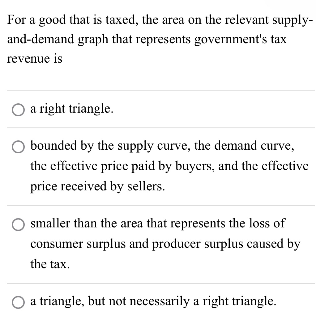 Solved For a good that is taxed, the area on the relevant | Chegg.com