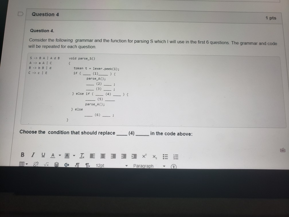 Question 4 1 pts Question 4 Consider the following | Chegg.com