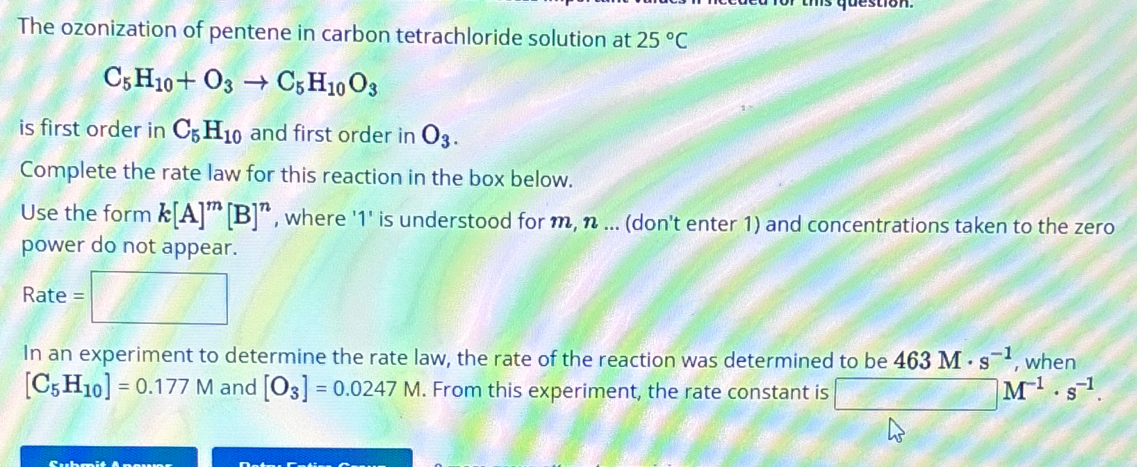 Solved The ozonization of pentene in carbon tetrachloride | Chegg.com