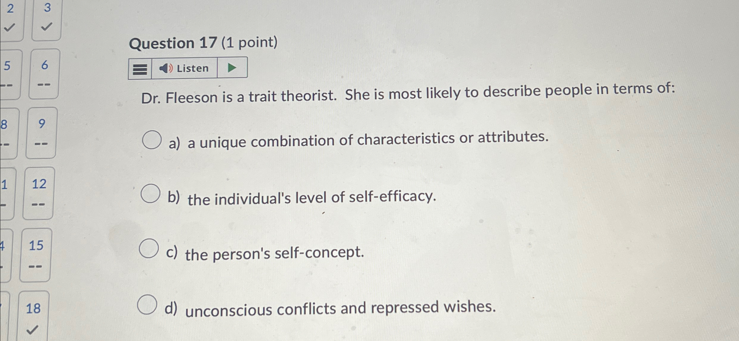Solved Question 17 (1 ﻿point)Dr. ﻿Fleeson is a trait | Chegg.com