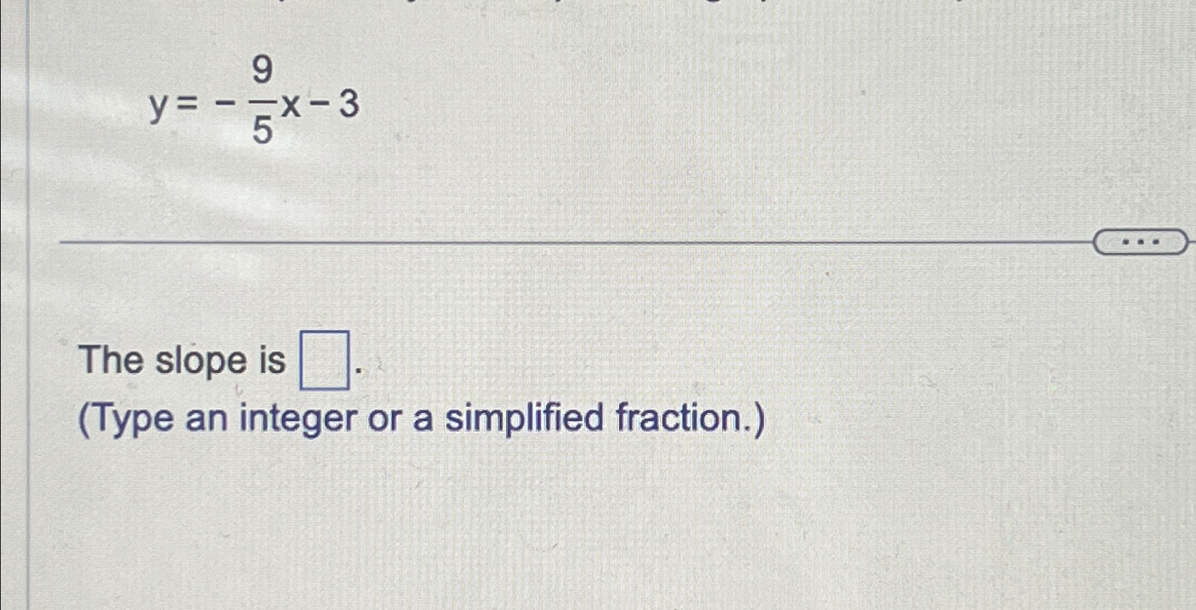 Solved y=-95x-3The slope is(Type an integer or a simplified | Chegg.com