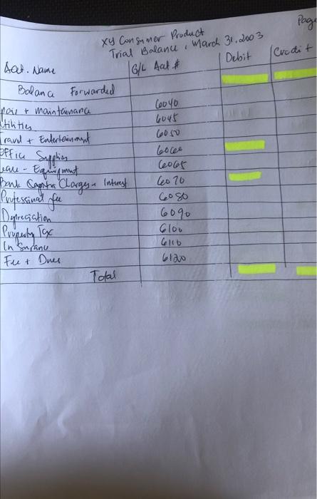 what is the trial balance march 31 2003 of Xy | Chegg.com