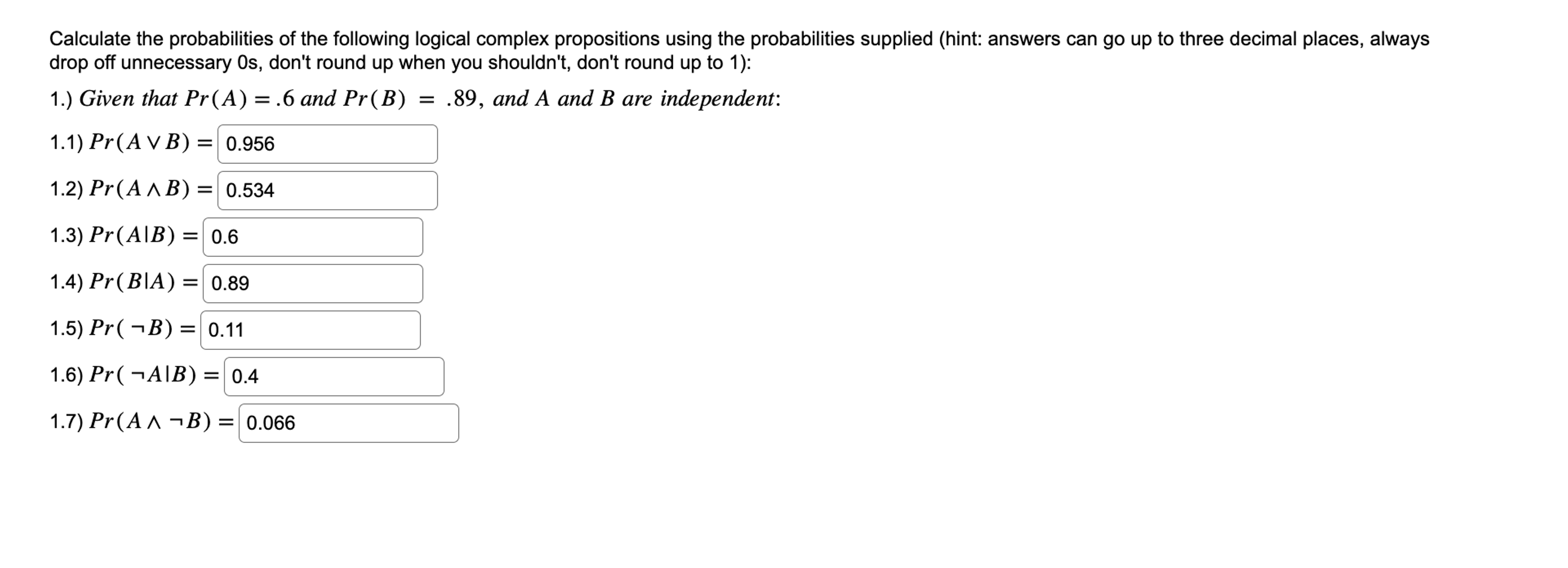 Calculate the probabilities of the following logical | Chegg.com