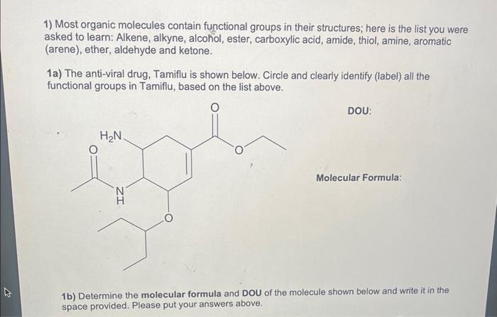 Solved 1) Most organic molecules contain functional groups | Chegg.com