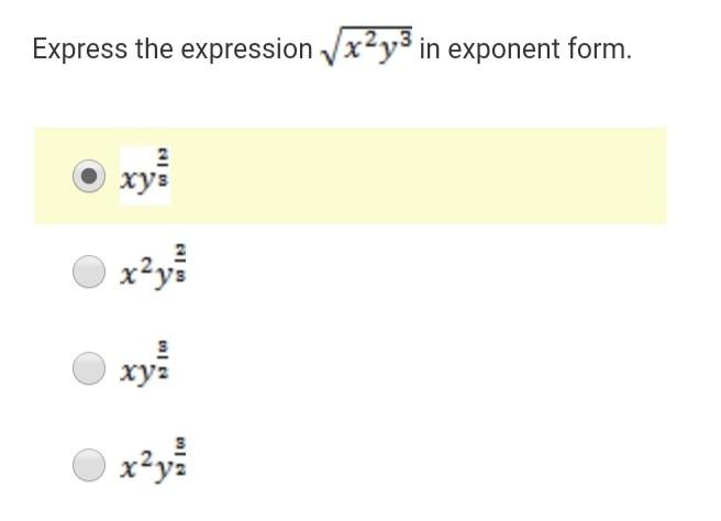Solved Express the expression x2y3 in exponent form. xys | Chegg.com
