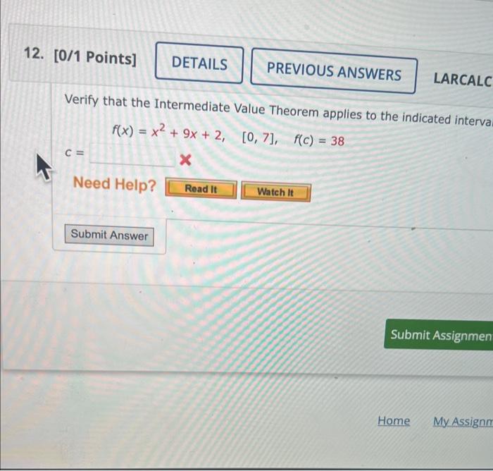 Solved Verify that the Intermediate Value Theorem applies to | Chegg.com