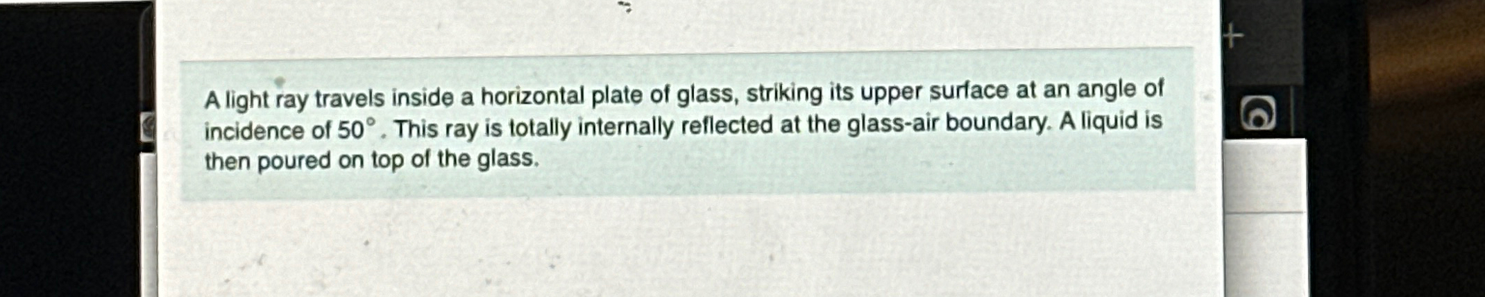Solved A light ray travels inside a horizontal plate of | Chegg.com