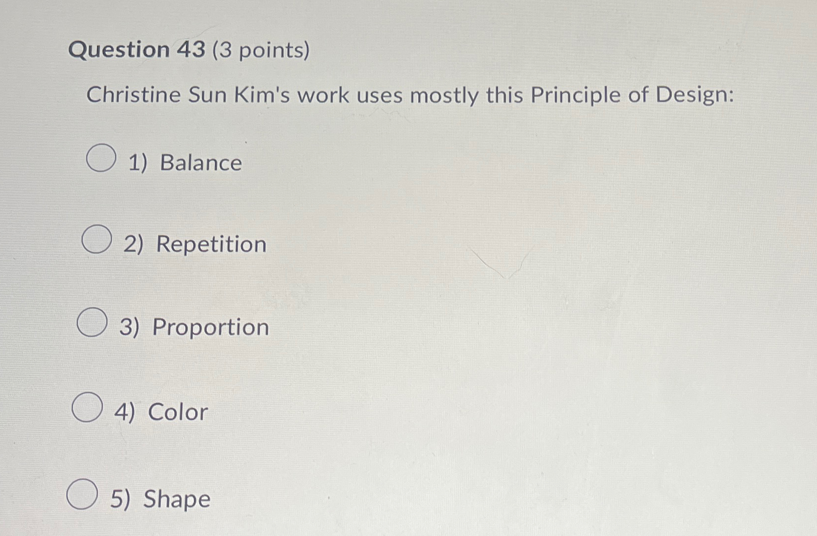 Solved Question 43 (3 ﻿points)Christine Sun Kim's work uses | Chegg.com