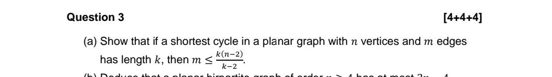 Solved (a) Show that if a shortest cycle in a planar graph | Chegg.com