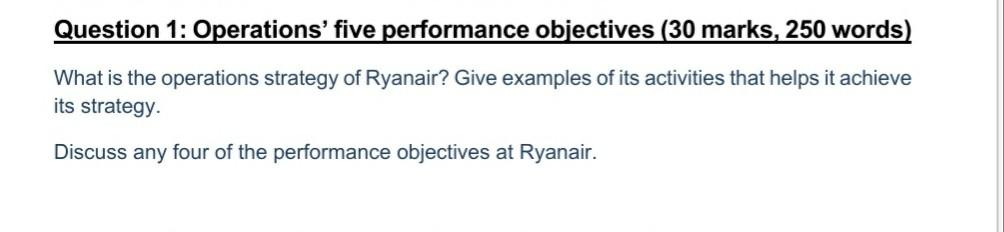 Solved Question 1: Operations' five performance objectives | Chegg.com