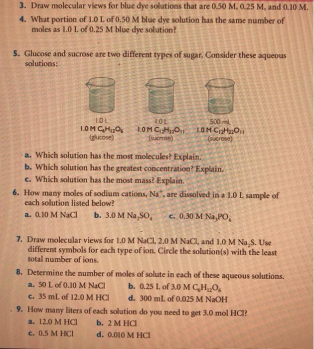 Solved 3. Draw molecular views for blue dye solutions that | Chegg.com