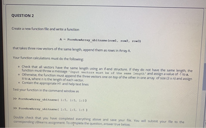 Solved Question 2 Create A New Function File And Write A