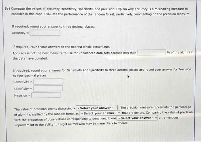 Solved ) Compute the values of accuracy, sensitivity, | Chegg.com