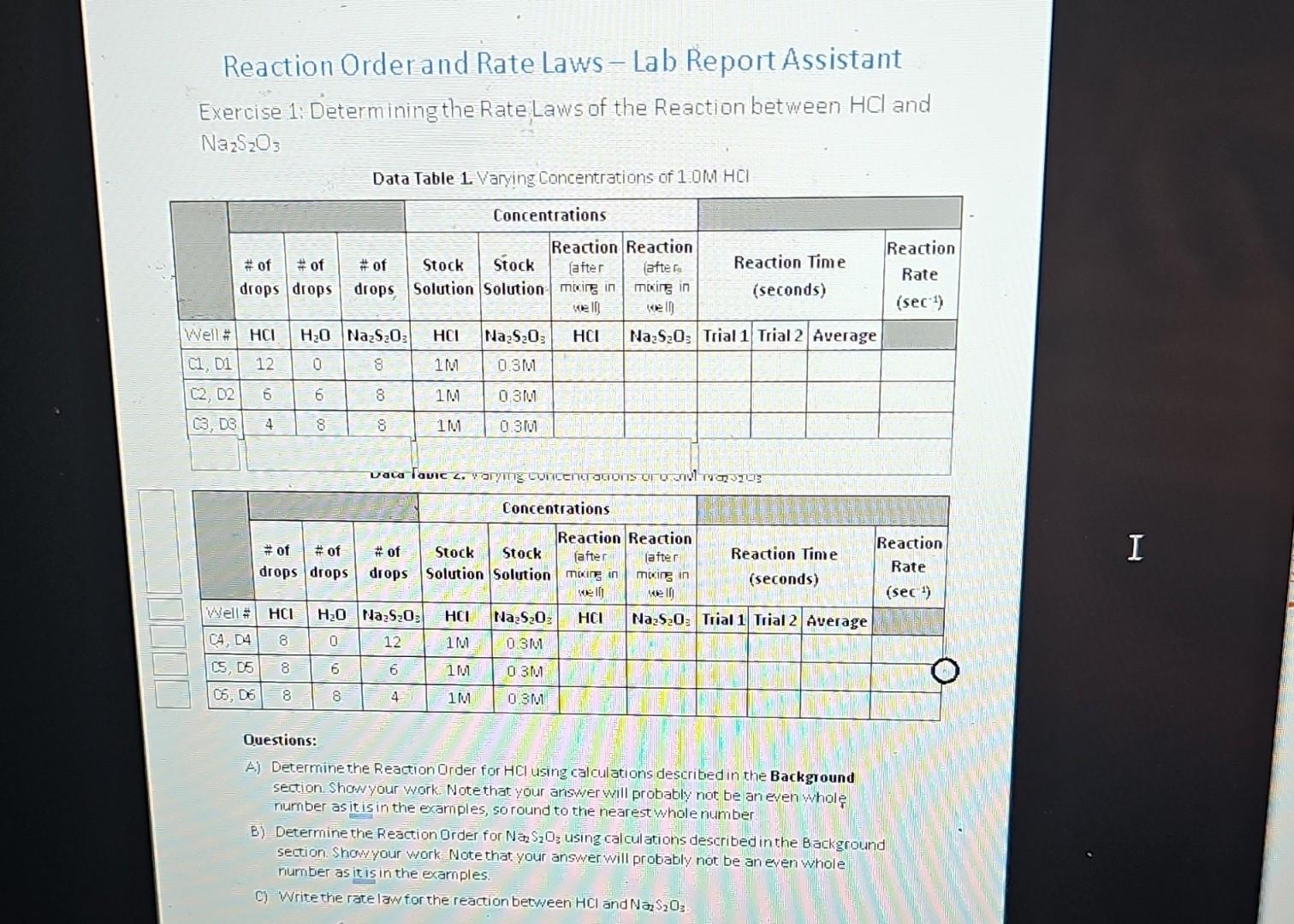 Solved Reaction Orderand Rate Laws - Lab Report Assistant | Chegg.com