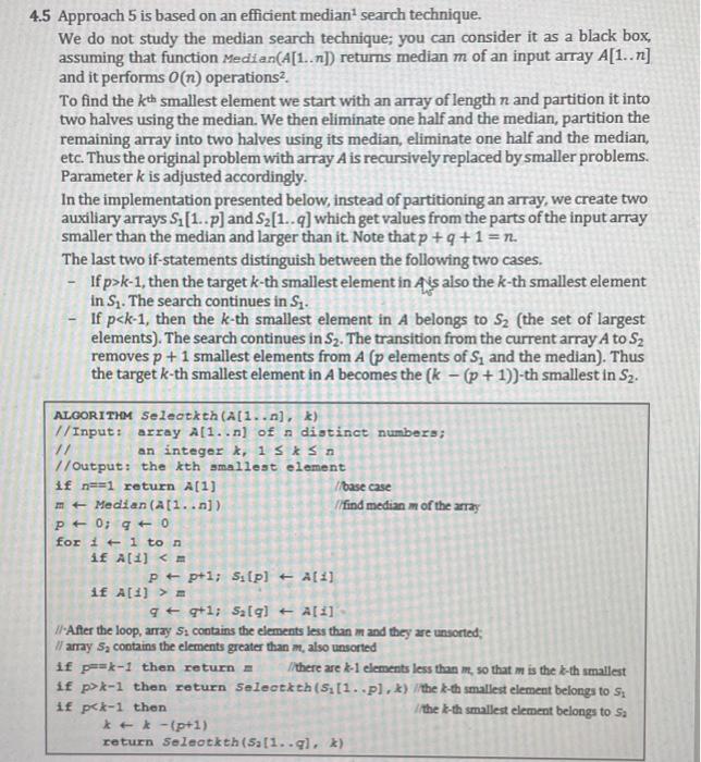 Solved 4.5 Approach 5 is based on an efficient median 1 | Chegg.com