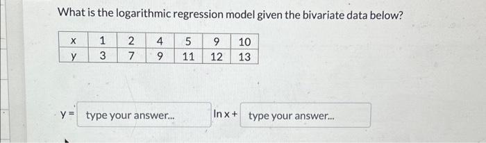 Solved What is the logarithmic regression model given the | Chegg.com