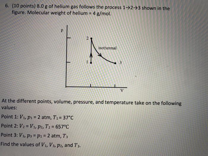 Solved 6. (10 points) 8.0 g of helium gas follows the | Chegg.com