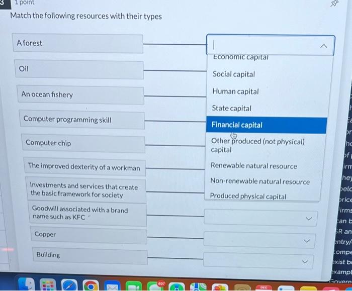 [Solved]: 1point Match the following resources with their t
