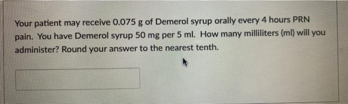 Your patient may receive 0.075 g of Demerol syrup | Chegg.com