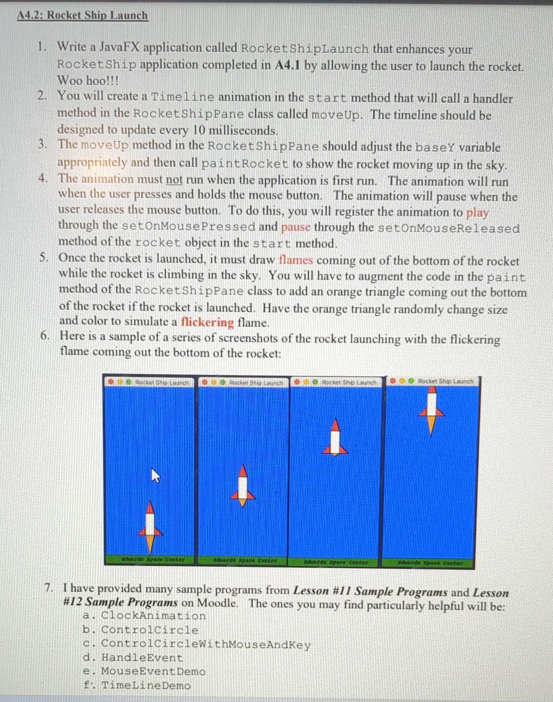 Solved 1. Write a JavaFX application called Rocke tsh ip | Chegg.com