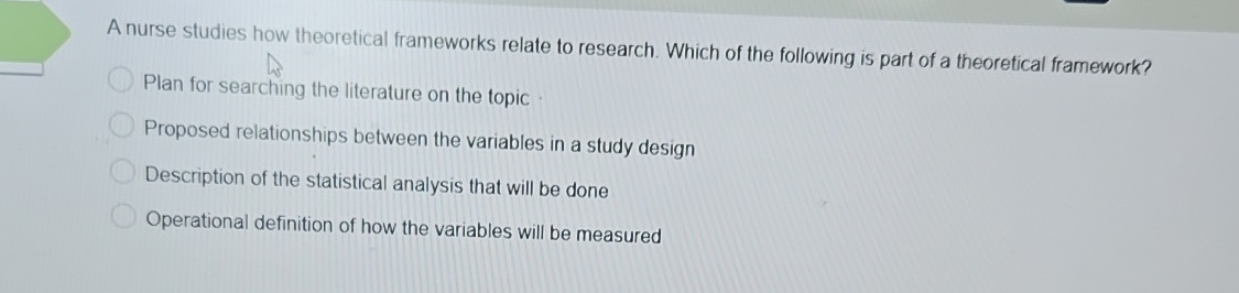 Solved A nurse studies how theoretical frameworks relate to | Chegg.com