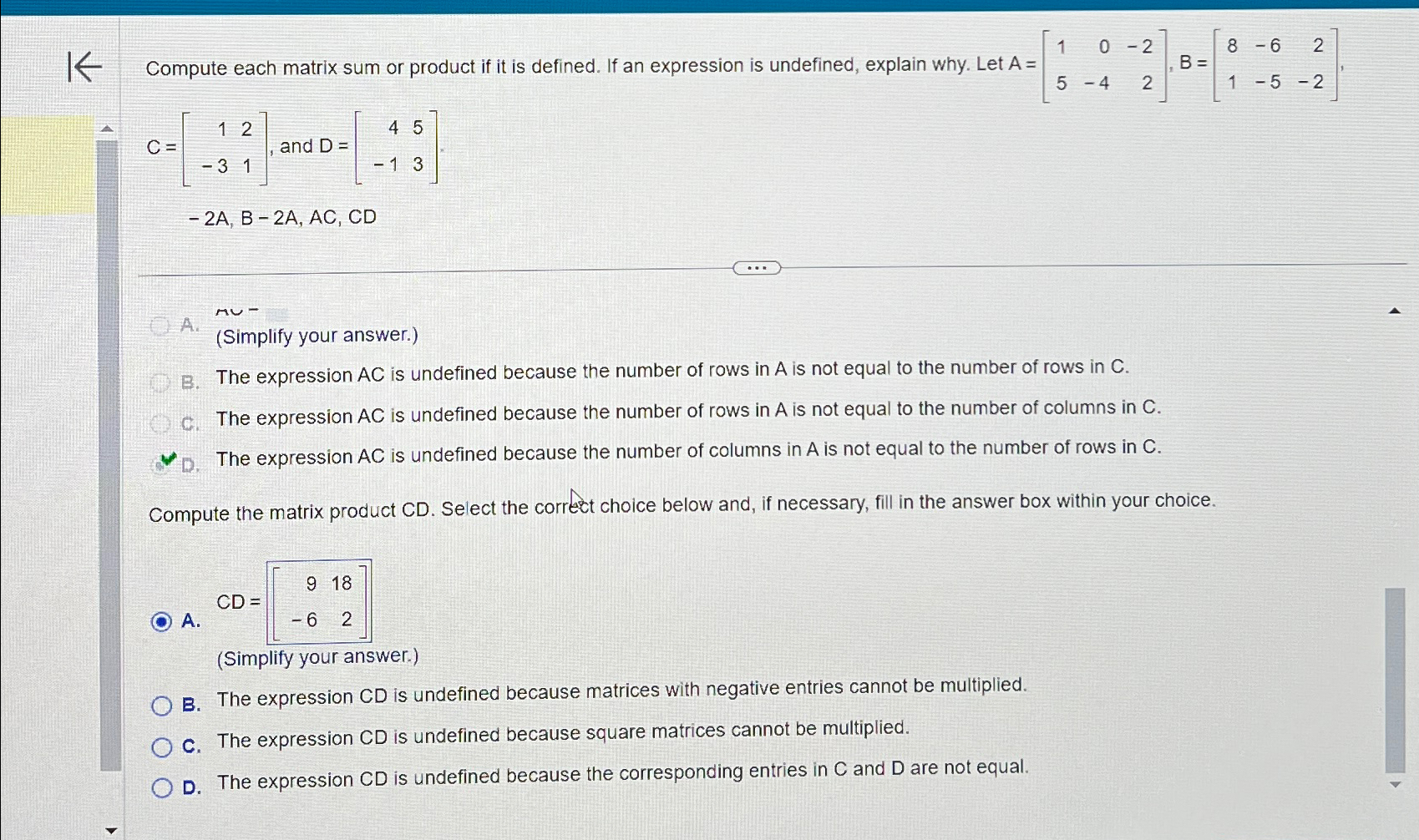 Solved K ﻿compute Each Matrix Sum Or Product If It Is 